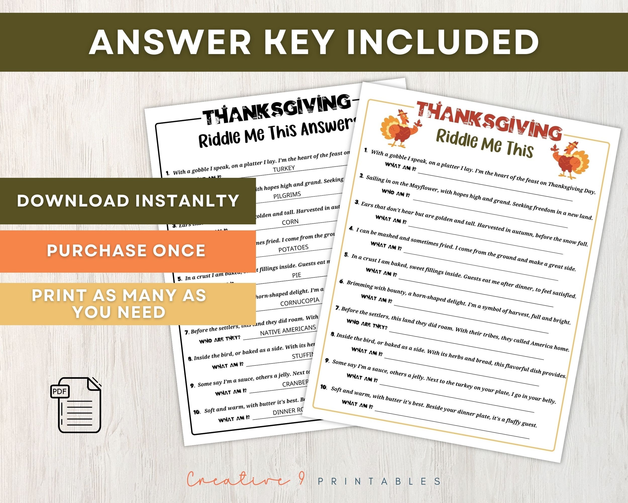 Printable Thanksgiving Riddle Me This Game, 10 Thanksgiving Trivia ...