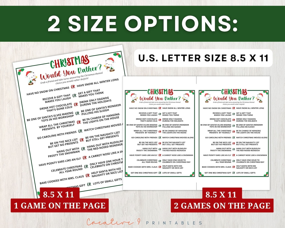 Printable Would You Rather Christmas Game for Kids and Adults ...