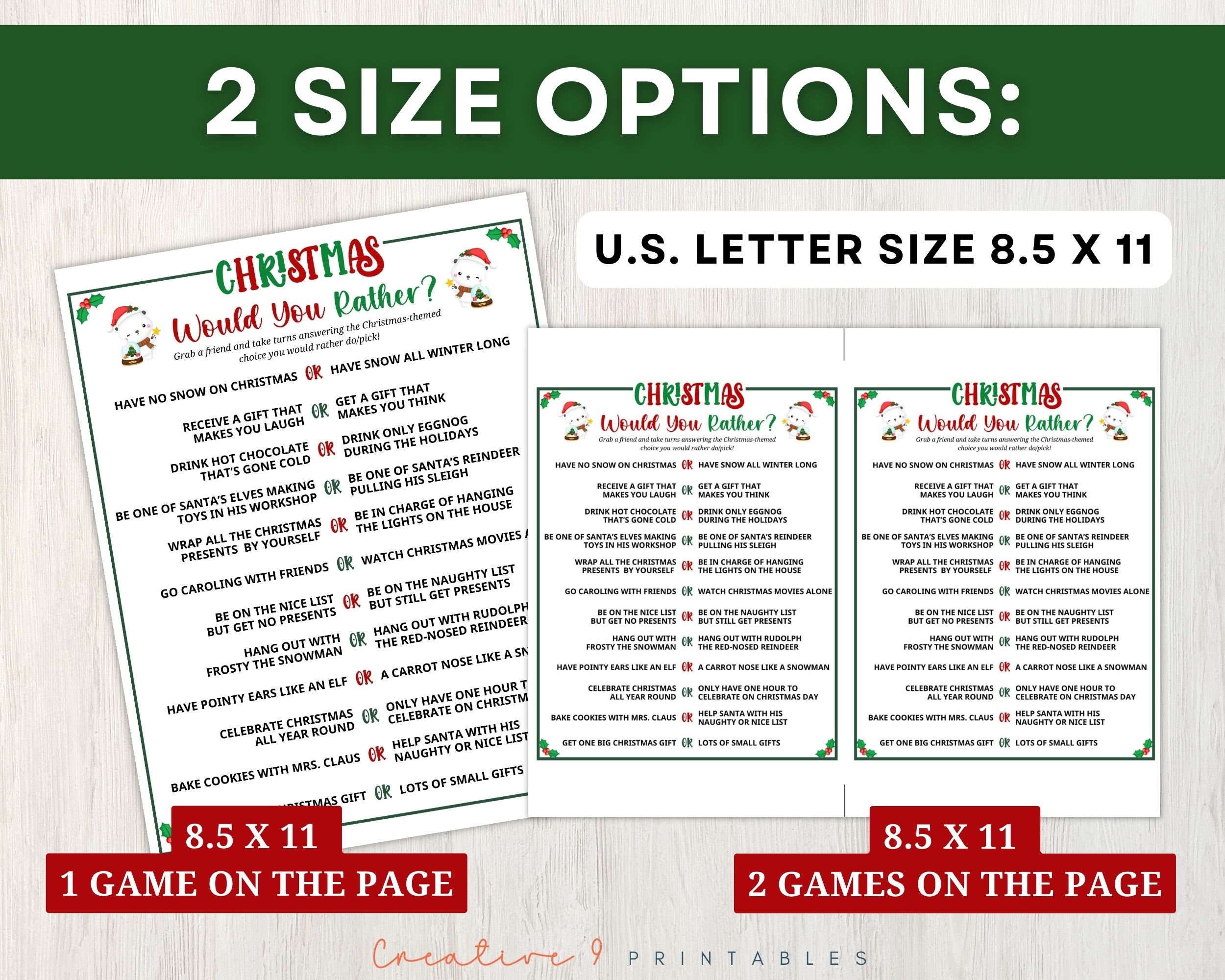Printable Would You Rather Christmas Game for Kids and Adults ...