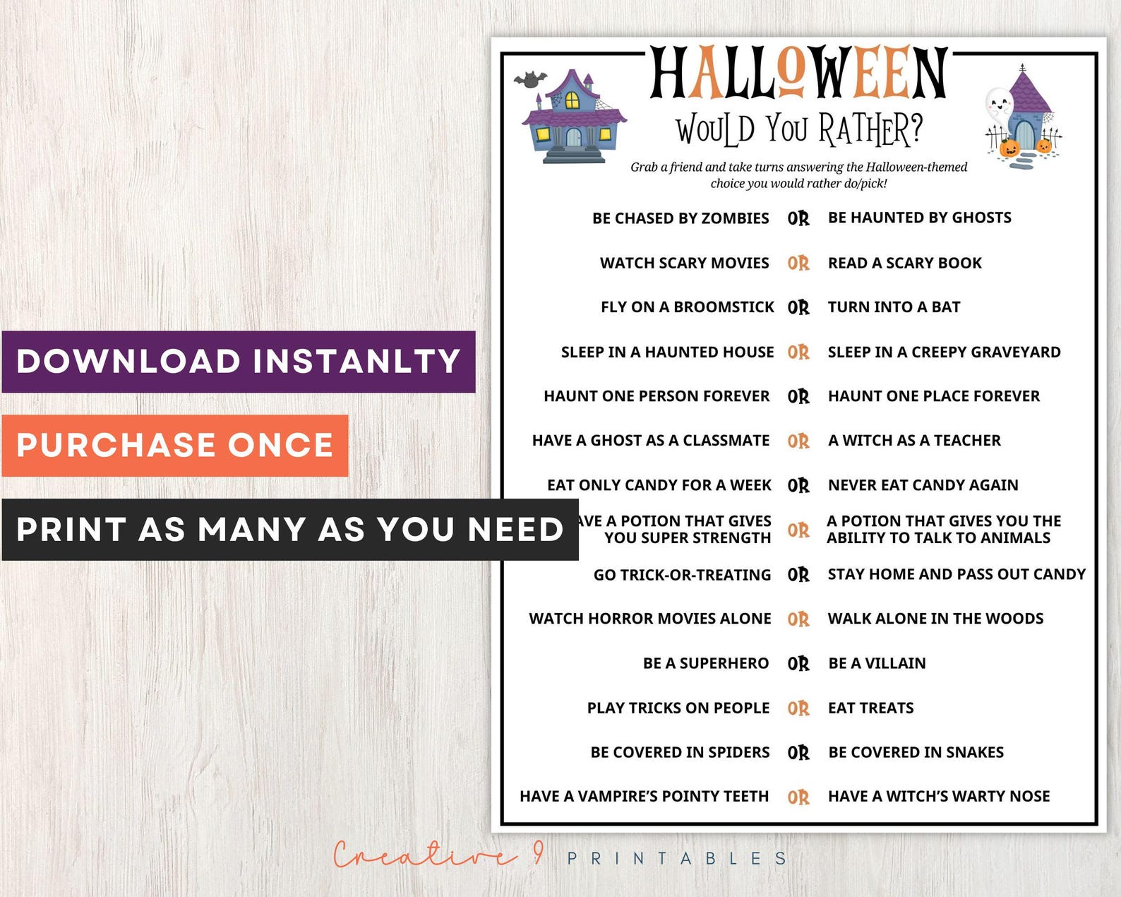 Halloween Would You Rather Game for Kids, Printable This or That With ...
