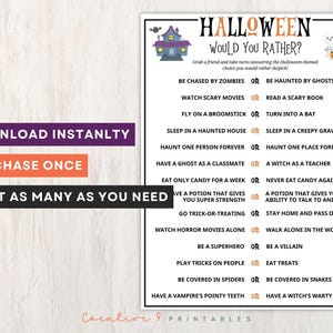 Halloween Would You Rather Game for Kids, Printable This or That With ...