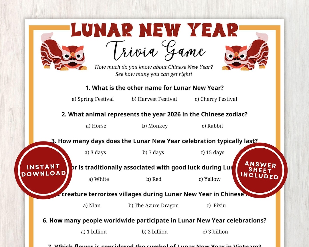Lunar New Year Trivia 2026, Printable Party Game About Chinese New Year ...