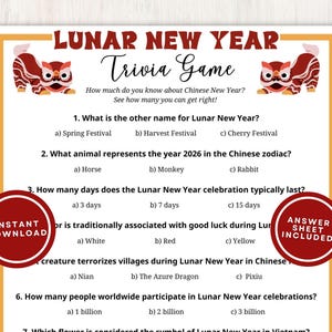 Lunar New Year Trivia 2026, Printable Party Game About Chinese New Year ...