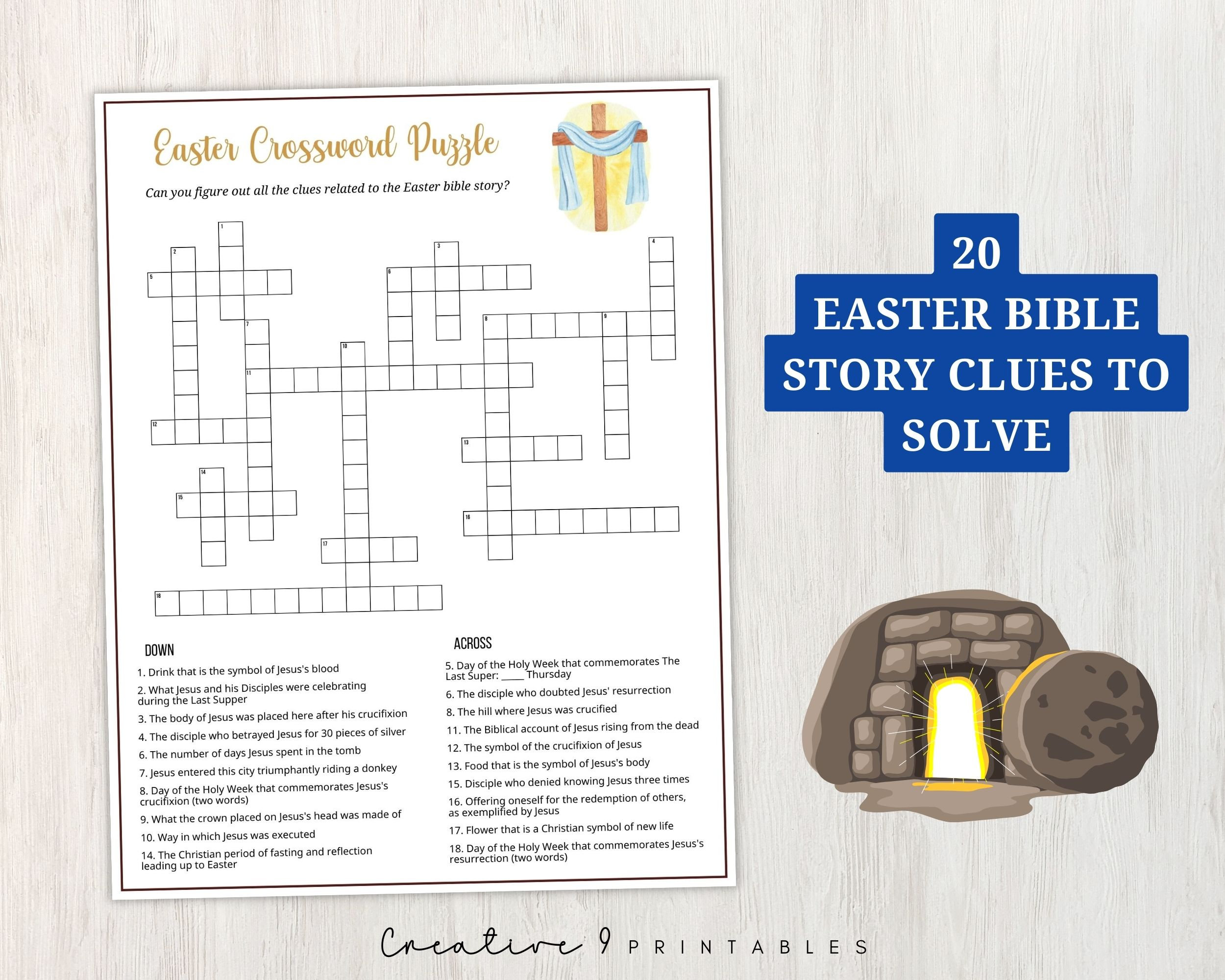 Christian Easter Crossword Puzzle for Adults and Kids, Fun Printable ...