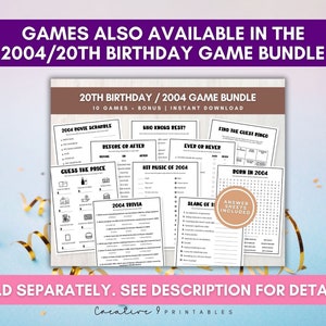 2004 Trivia Bundle for Adults and Kids, 7 Fun Printable 21st Party ...