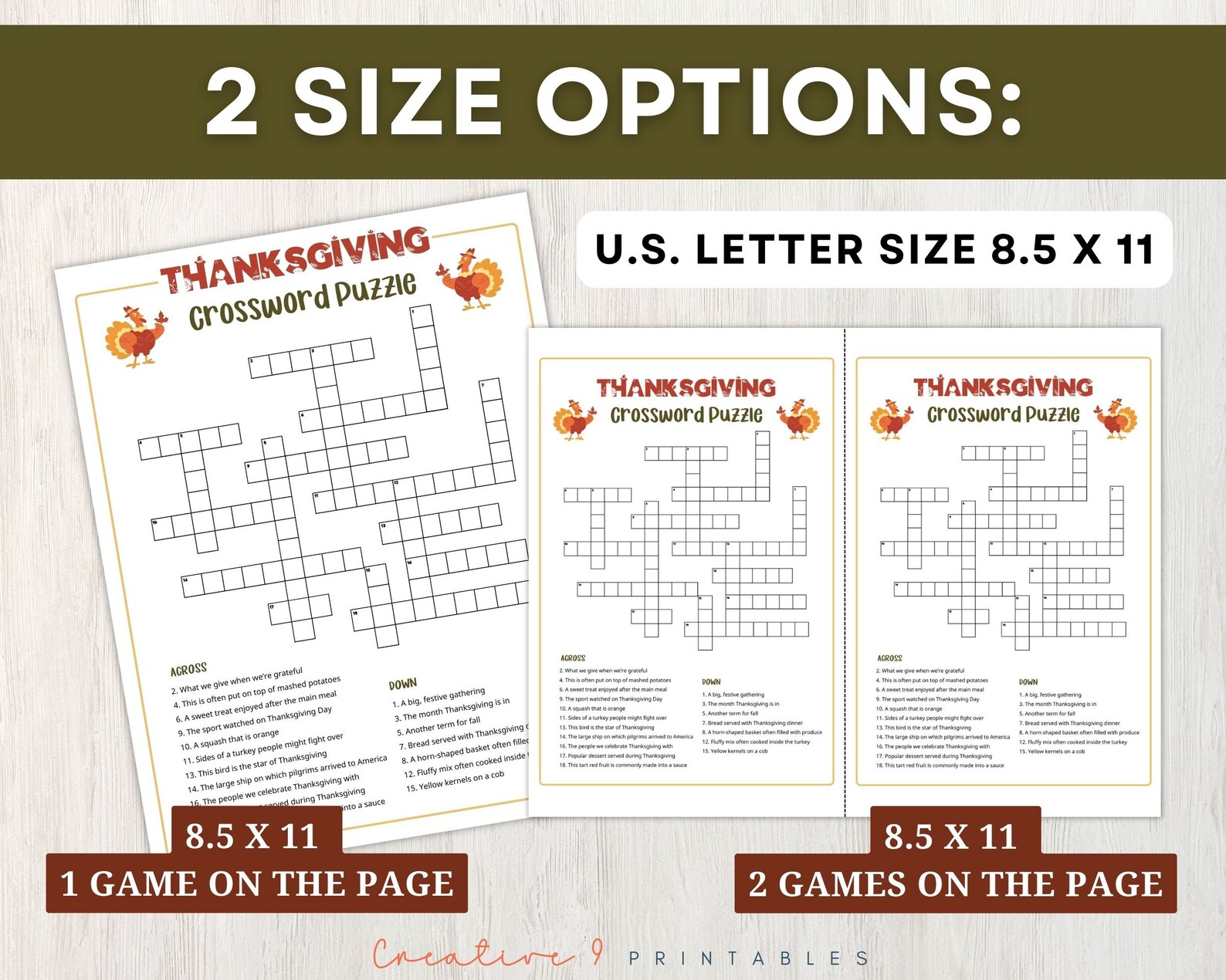 Printable Thanksgiving Crossword Puzzle for Kids and Adults, Crossword ...