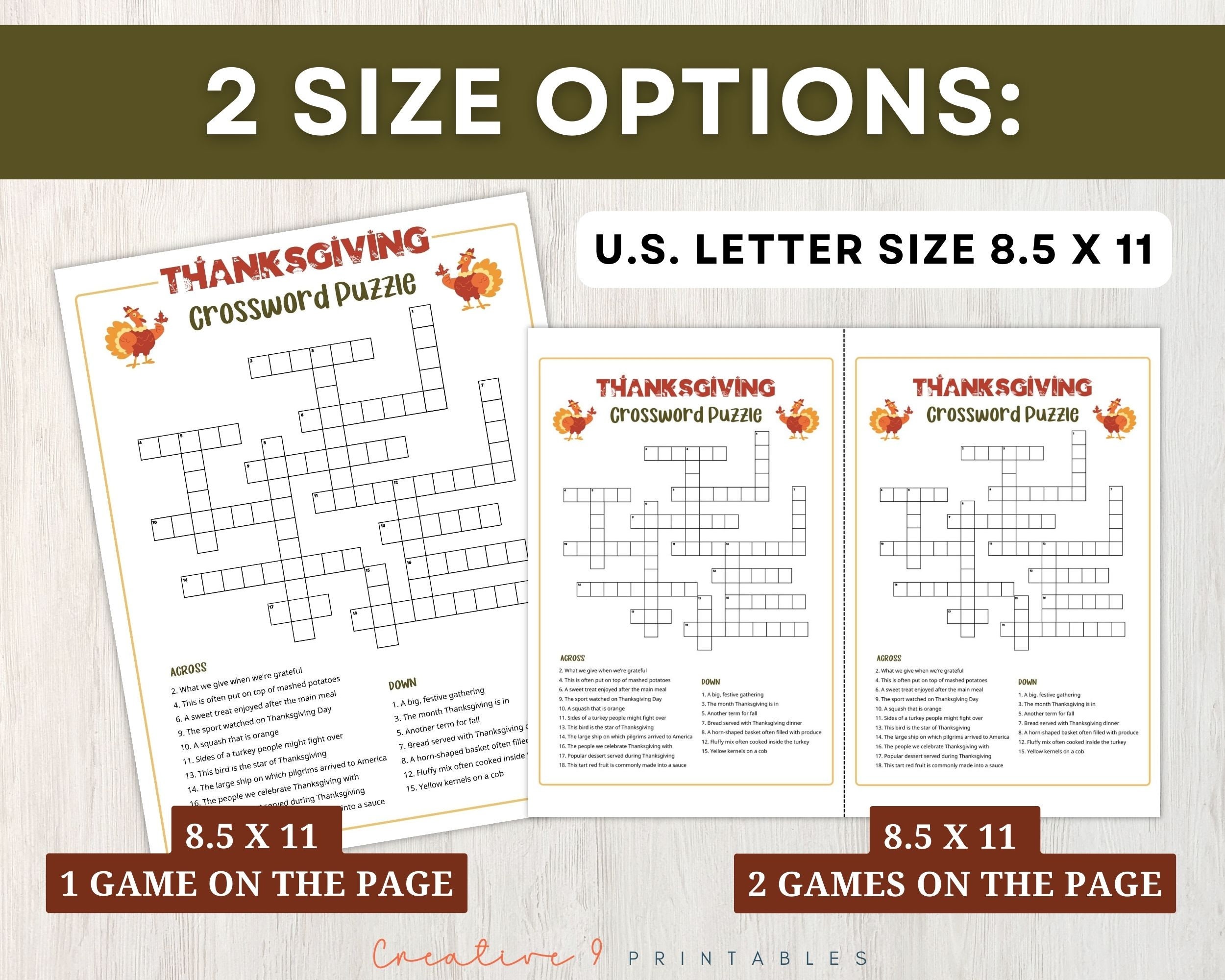 Printable Thanksgiving Crossword Puzzle for Kids and Adults, Crossword ...