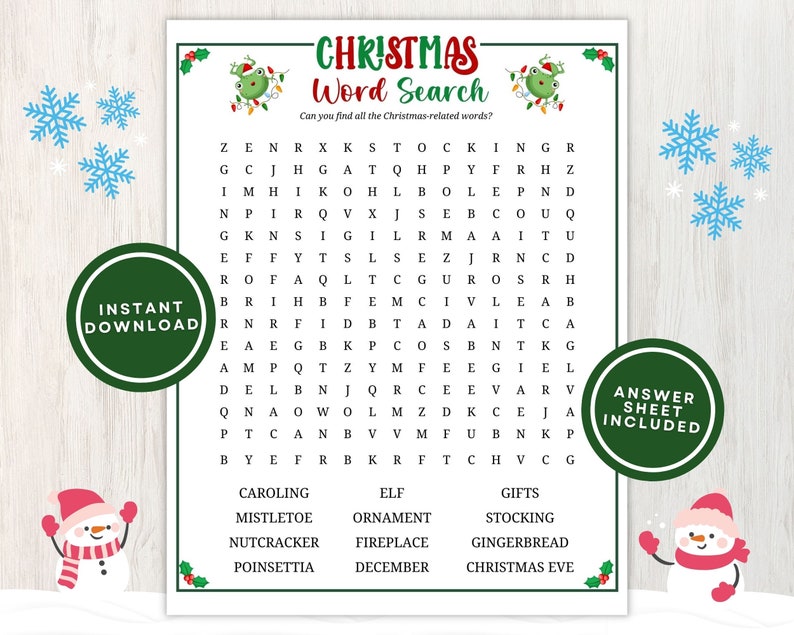 Christmas Word Search Printable PDF Puzzle for Adults and Kids ...