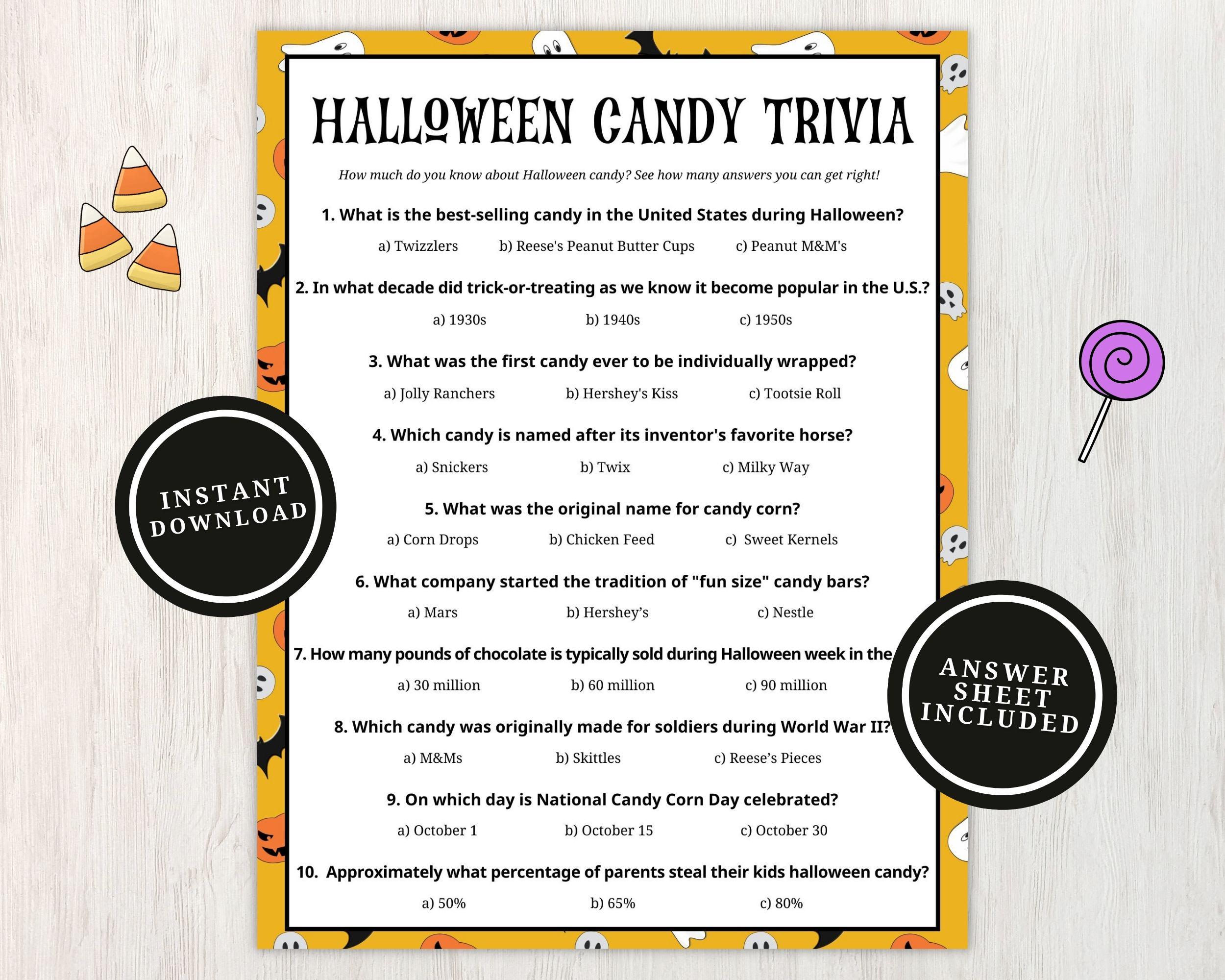 Halloween Candy Trivia Game for Kids, Teens, and Adults, 10 Trivia ...