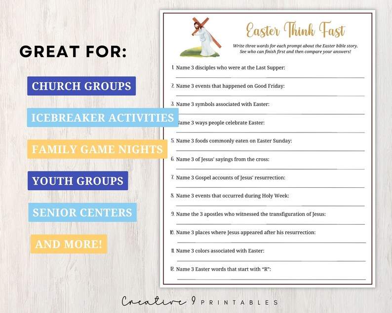 Christian Easter Think Fast Printable Game, Think Quick Icebreaker ...