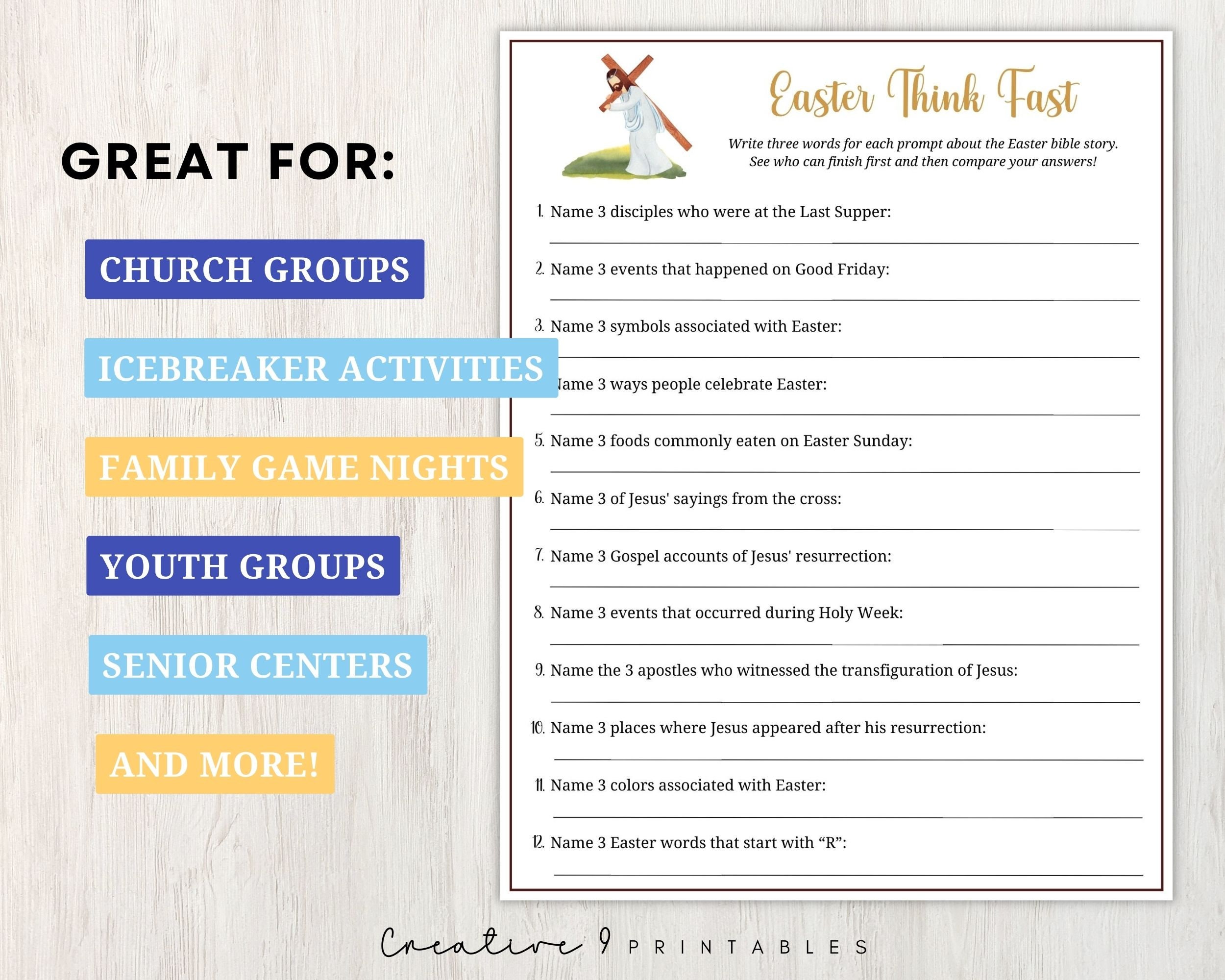 Christian Easter Think Fast Printable Game, Think Quick Icebreaker ...