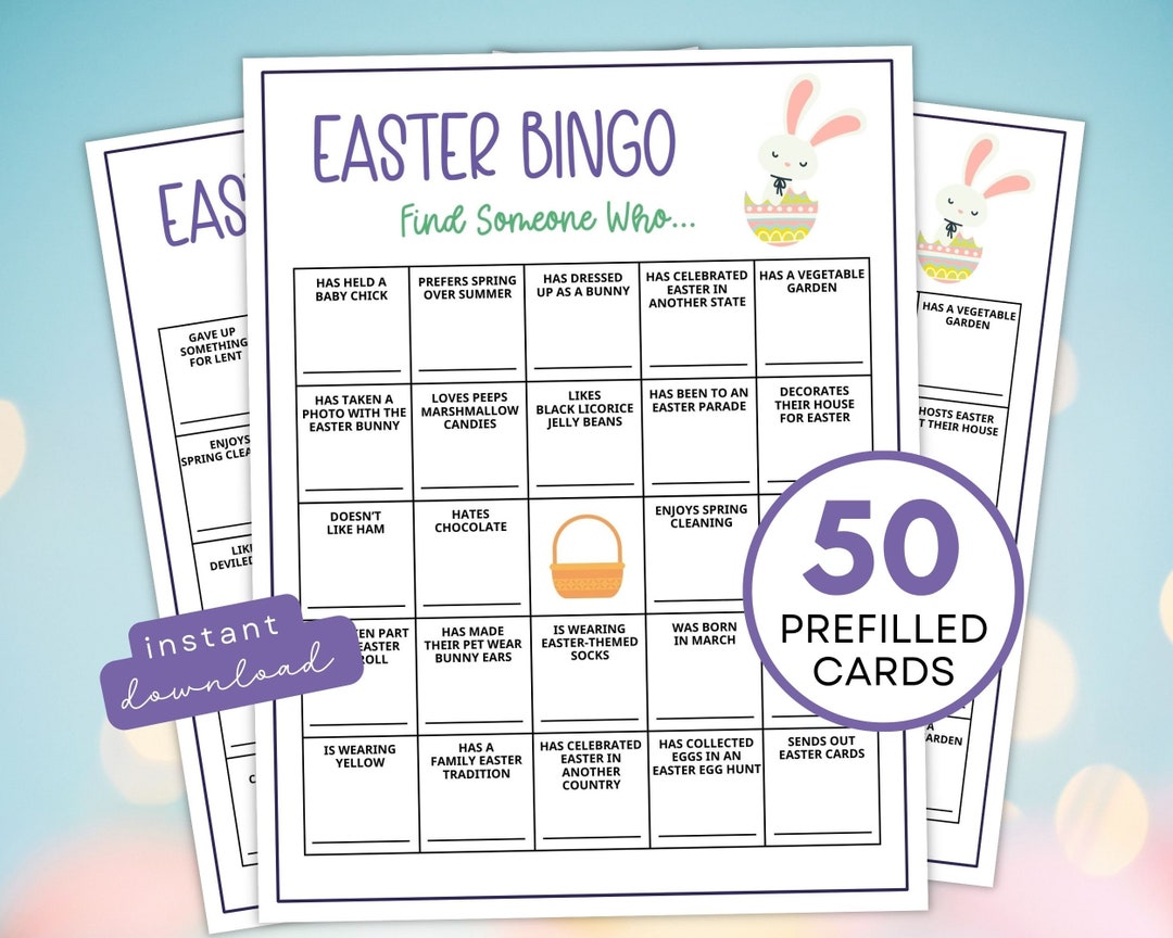Easter Find the Guest Bingo Printable Game for Adults, 50 Prefilled ...
