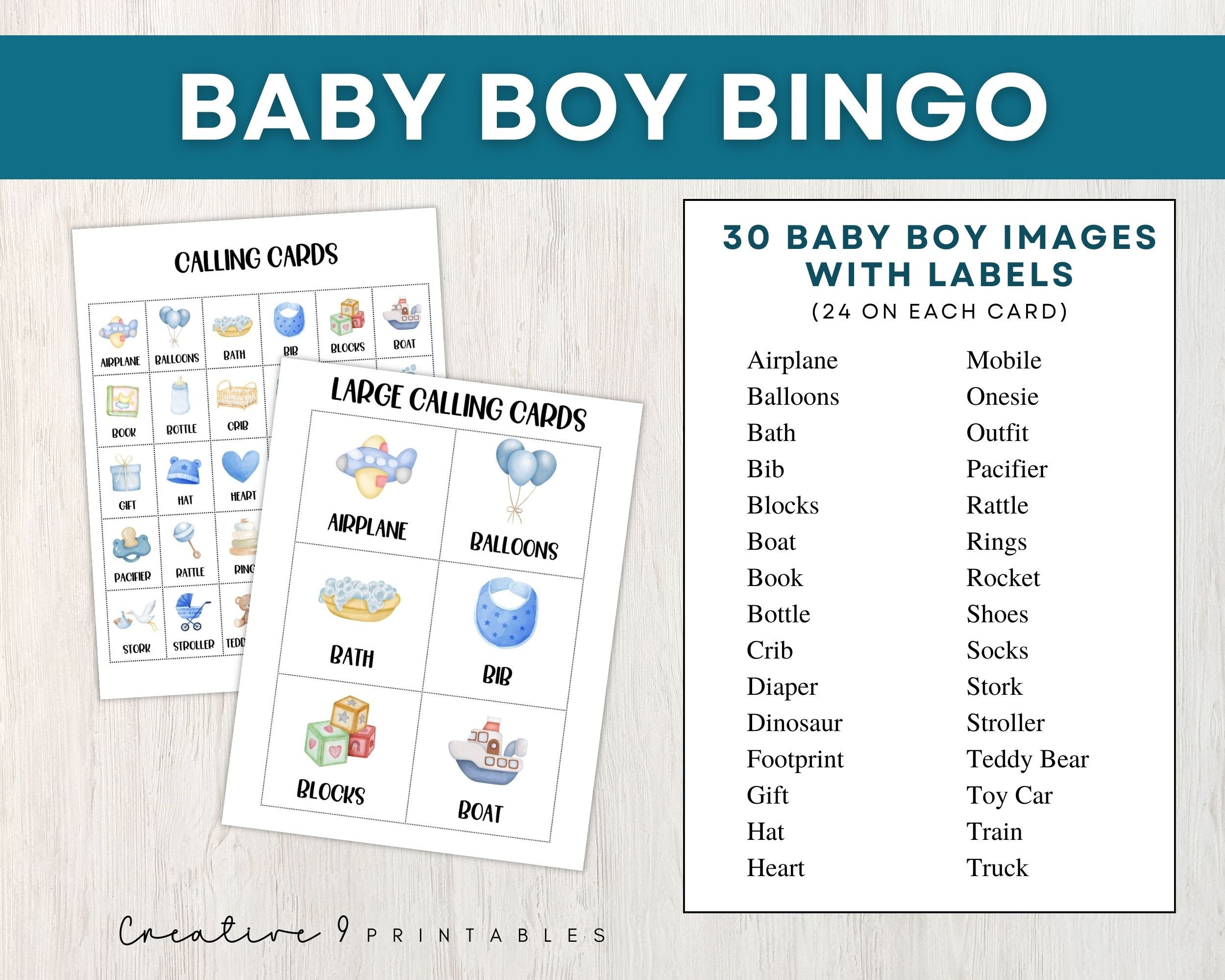 Baby Shower Bingo Game, 30 Printable Baby Boy Bingo Cards, Fun Activity ...