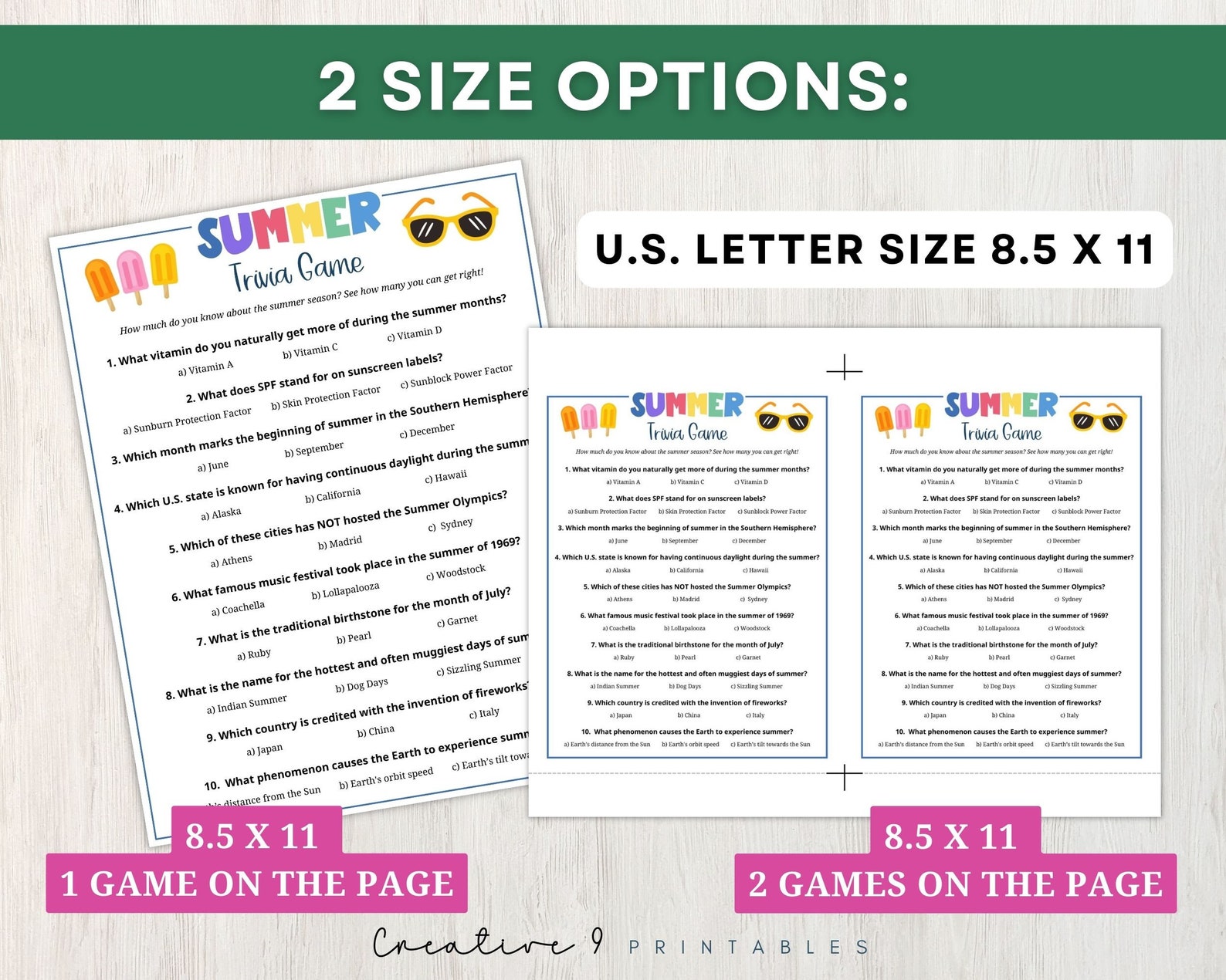 Summer Trivia Printable Game for Kids and Adults, 10 Summertime ...