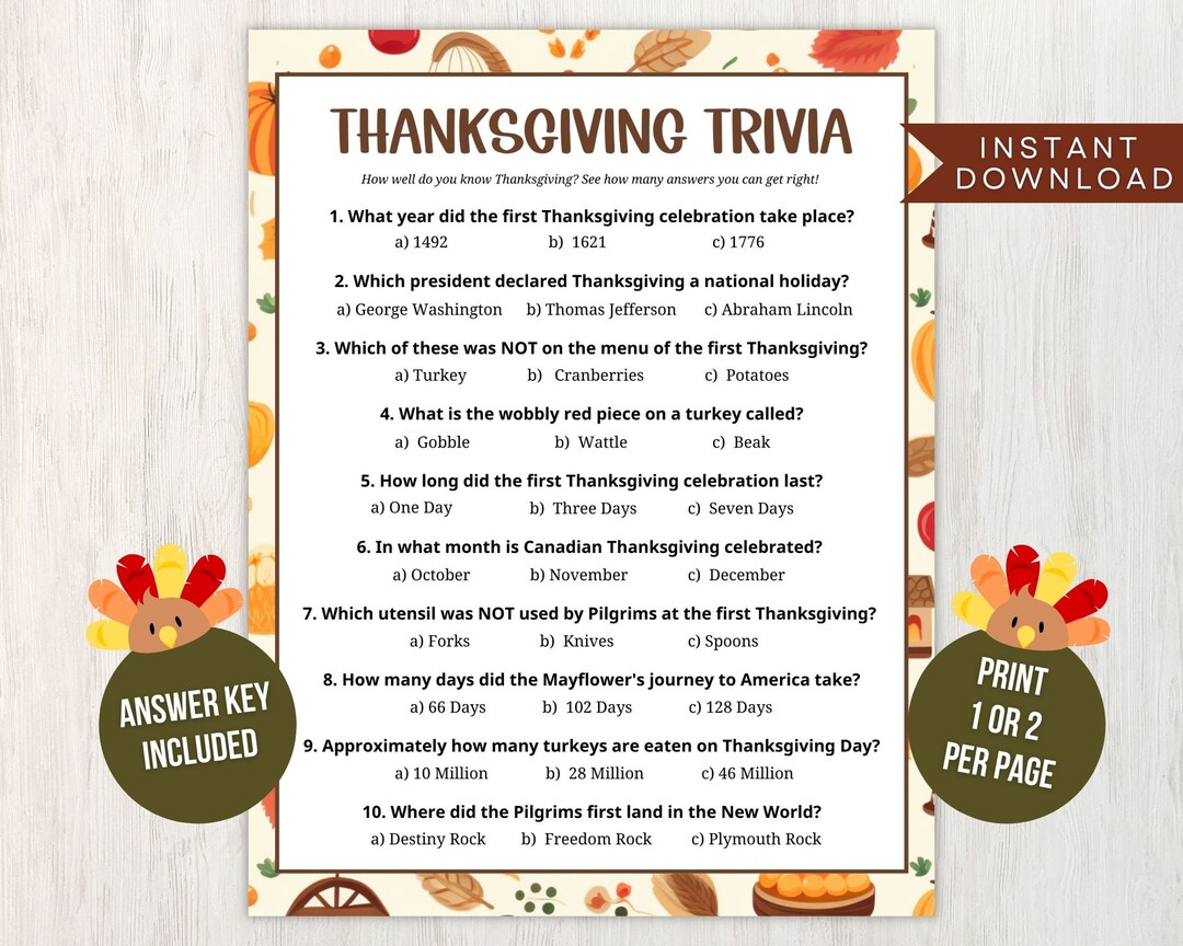 Juego de trivia de Acción de Gracias imprimible para niños y - Etsy México