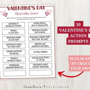 Valentine Charades Printable Game for Kids, 30 Prompts With Valentine ...