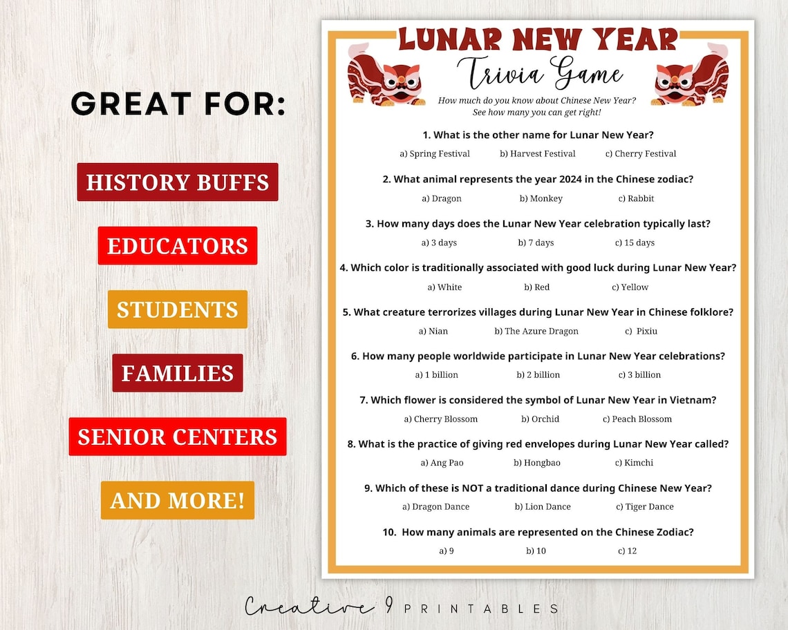 Lunar New Year Trivia 2025, Printable Party Game About Chinese New Year ...