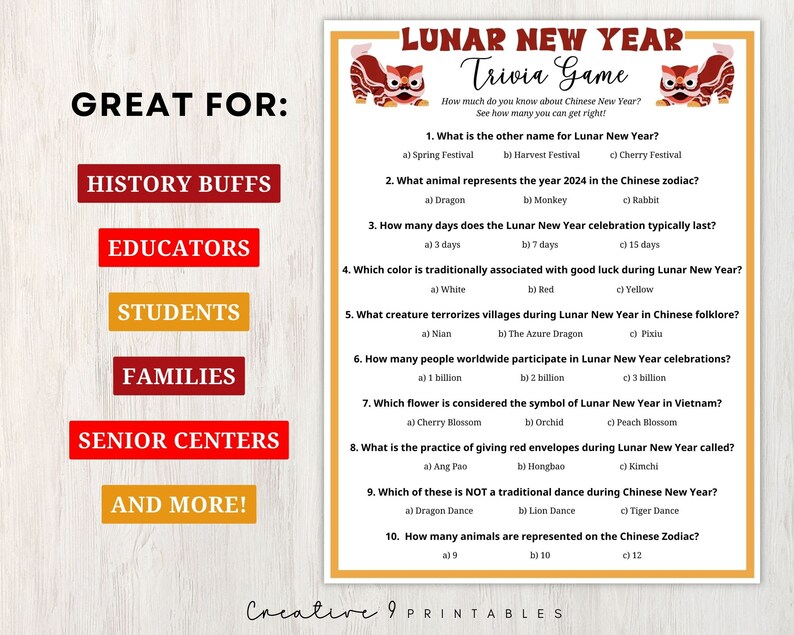 Lunar New Year Trivia 2025, Printable Party Game About Chinese New Year ...