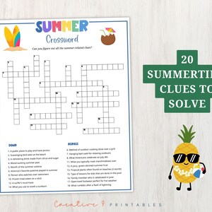 Summer Crossword Puzzle for Kids and Adults, Fun Printable Summertime ...
