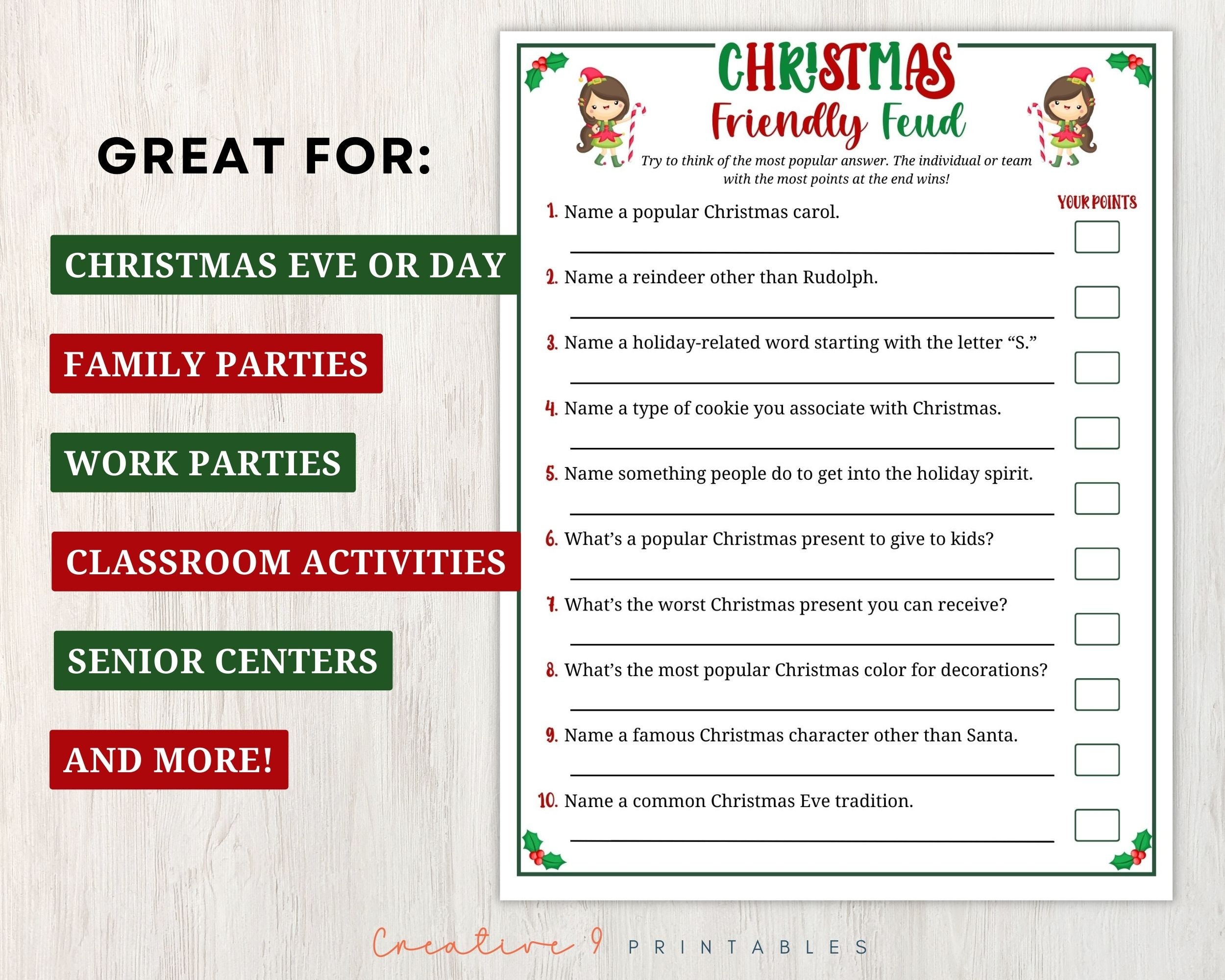 Printable Christmas Friendly Feud Game With 10 Questions and Answer ...