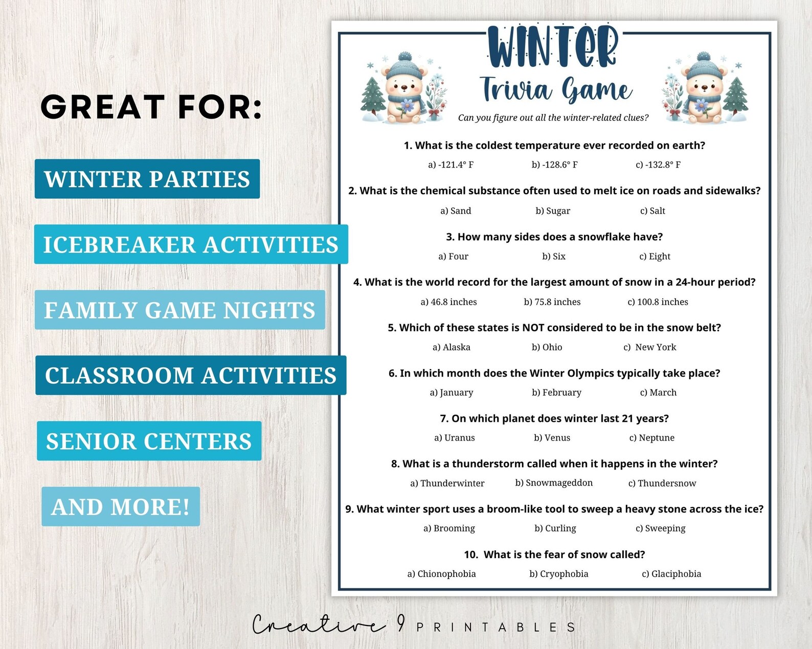 Printable Winter Trivia Game for Kids and Adults, 10 Winter Trivia ...