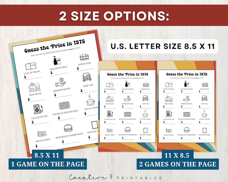 1975 Guess the Price Game, 50th Birthday Party Games, Back in 1975 ...