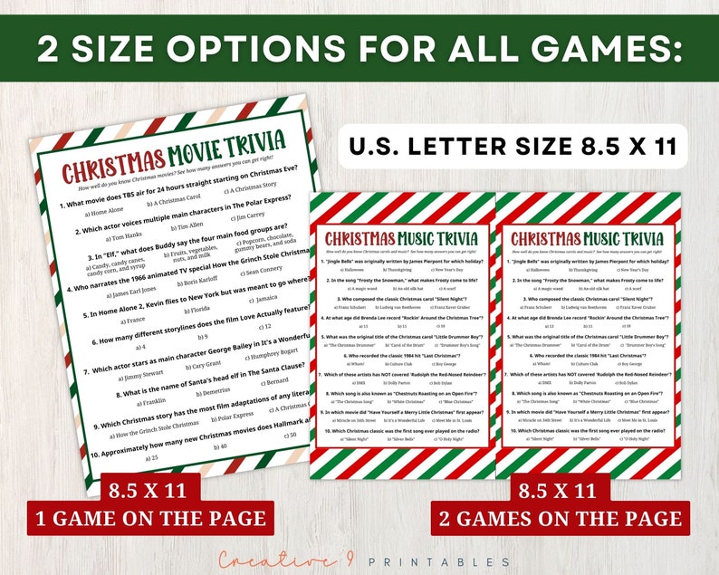 Printable Christmas Trivia Game Pack for Adults and Kids, 5 Christmas ...