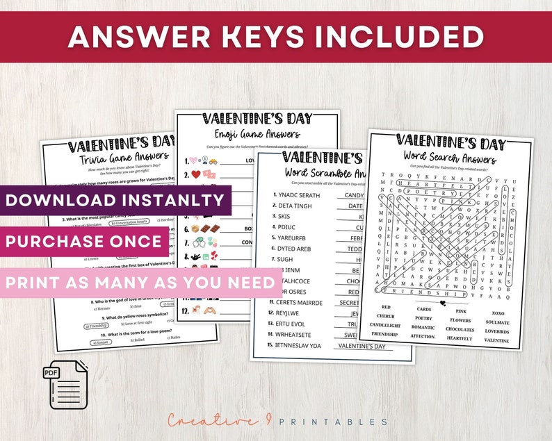 Valentine's Day Game Bundle for Kids, 10 Fun Printable Valentine Party ...