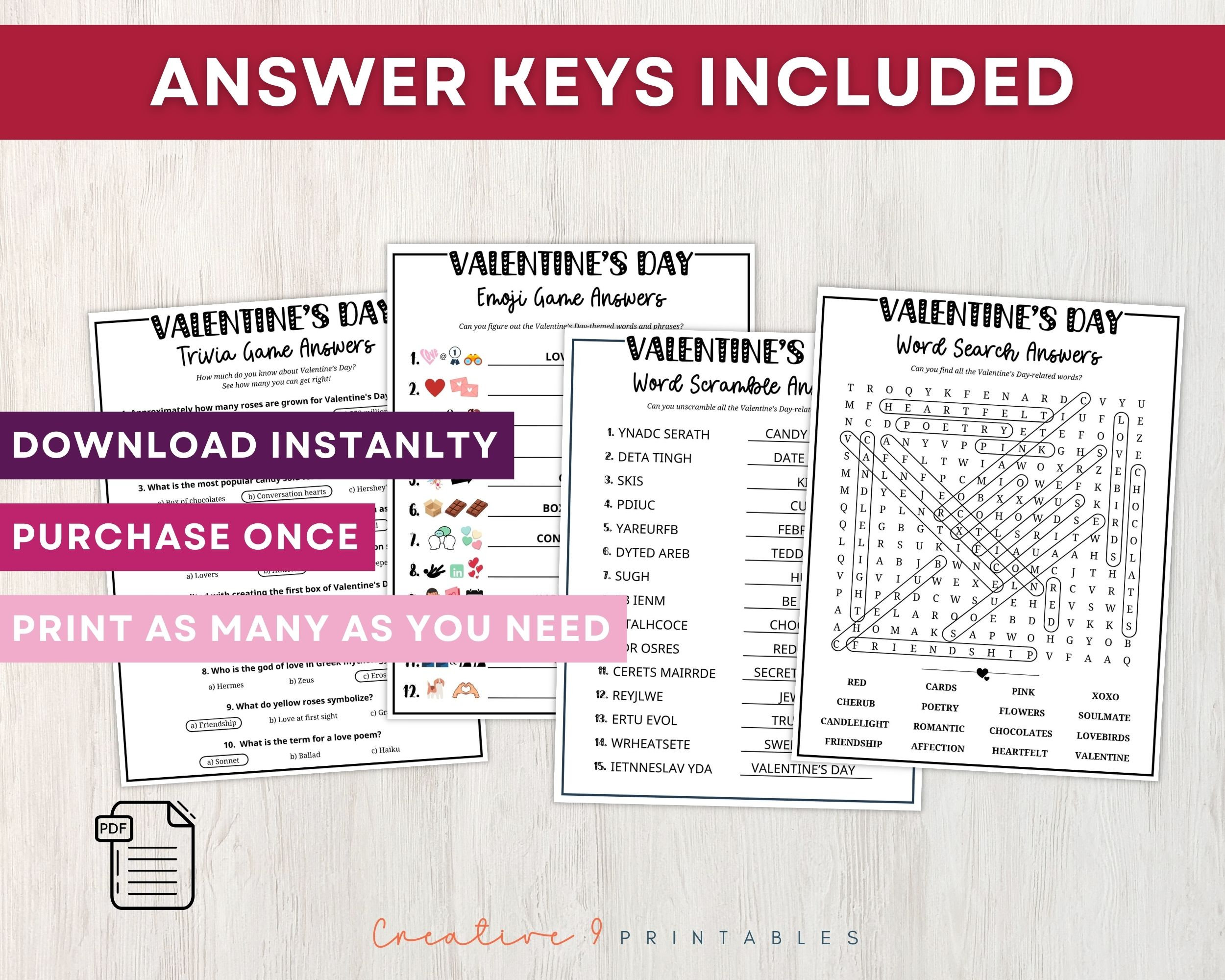 Valentine's Day Game Bundle for Kids, 10 Fun Printable Valentine Party ...