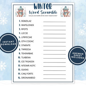 Printable Winter Word Scramble Game for Kids and Adults With Answers ...