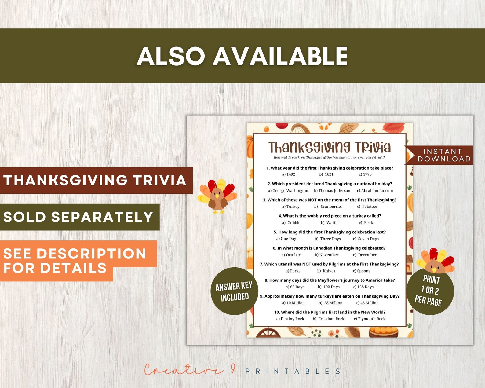 Printable Turkey Trivia Game for Kids and Adults, 10 Thanksgiving ...