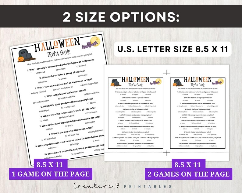 Halloween Trivia Printable Game for Kids and Adults, 10 Trivia ...