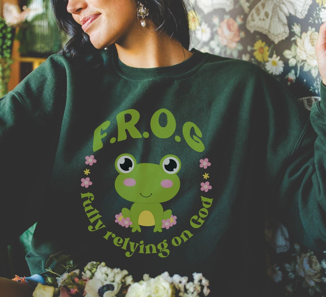 FROG Fully Relying on God Christian Sweatshirt, Cute Froggy Long Sleeve ...