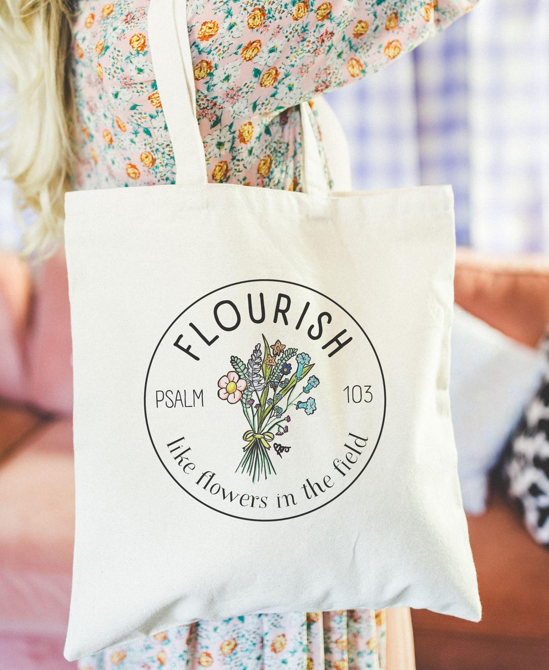 Flourish Cotton Canvas Tote Bag | Eco-friendly Reusable Floral Bag for ...