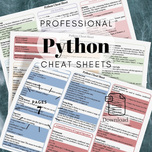 Python Coding Cheat Sheet - Etsy