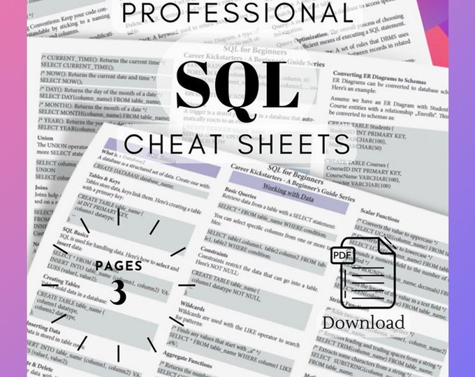 SQL Cheat Sheet - Database Query Reference PDF - Etsy