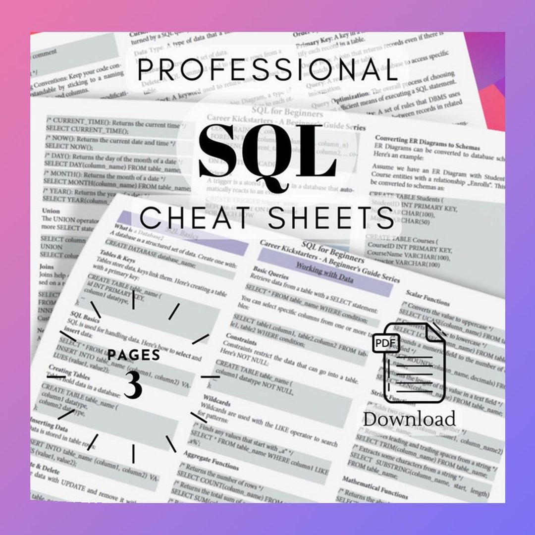 SQL Cheat Sheet - Database Query Reference PDF - Etsy
