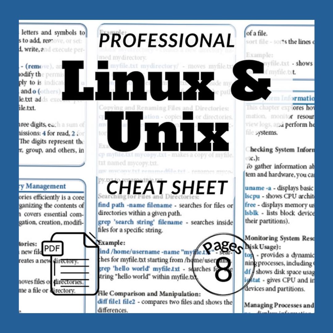 Linux Unix Command Line Cheat Sheet - Master CLI Linux Bash Scripts Unix System Administration ...