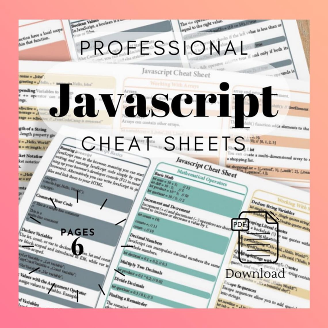 Javascript Cheat Sheet - ES6+ Syntax Reference PDF - Etsy