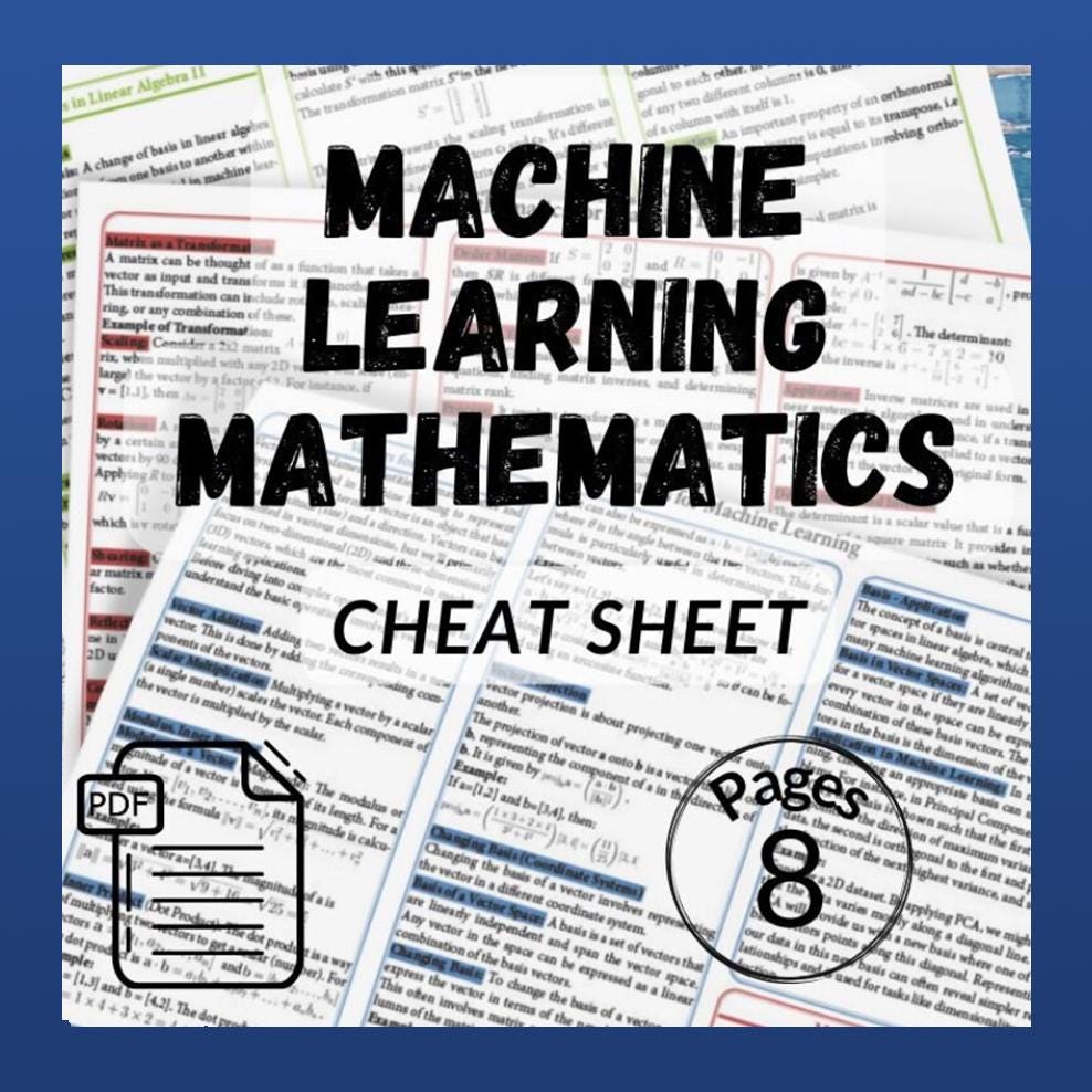 Machine Learning Mathematics Cheat Sheet ML Math Learn Vectors Matrices ...