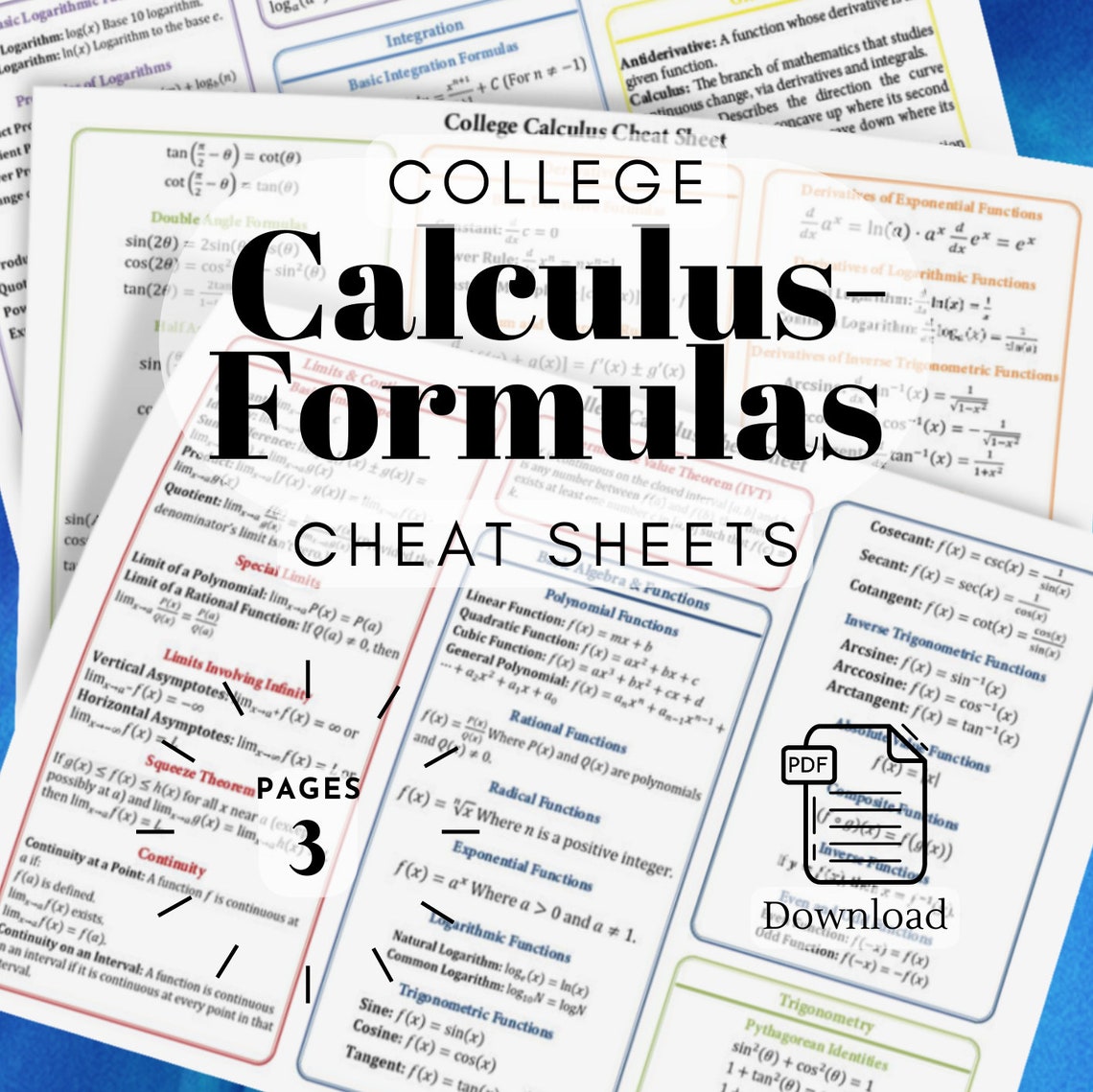 College Calculus Formulas Cheat Sheet Calculus Formula List Algebra ...