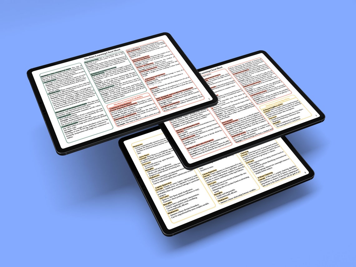 Machine Learning Cheat Sheet - Algorithms Overview Neural Networks Handbook Machine Learning for ...