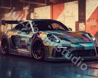 Porsche Cayman GT4 RS Geometric Merge V2 Porsche Digital Print Porsche ...