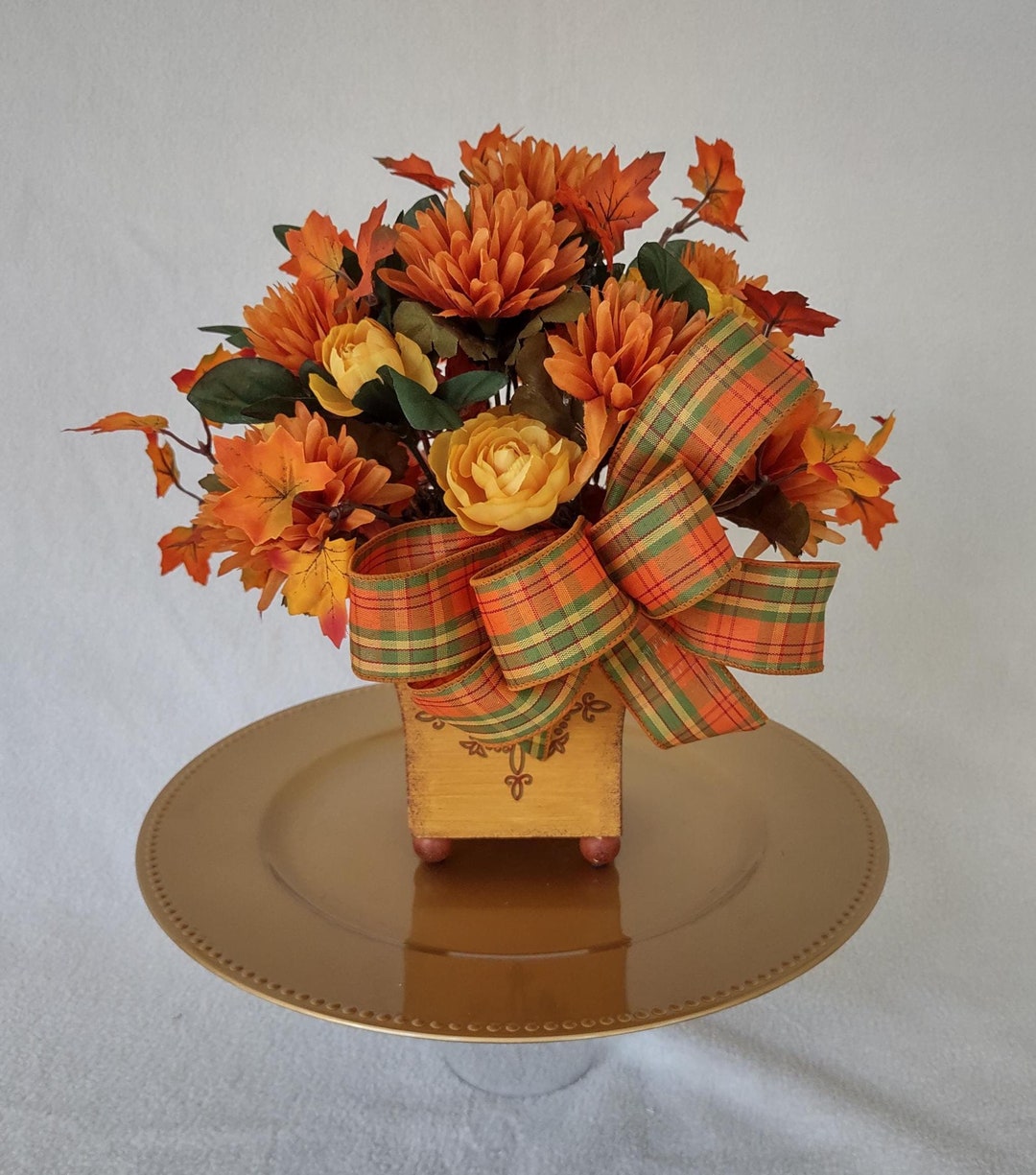 Fall is Here! Bronze Mums, Golden Roses and Autumn Colored Maple Leaves ...
