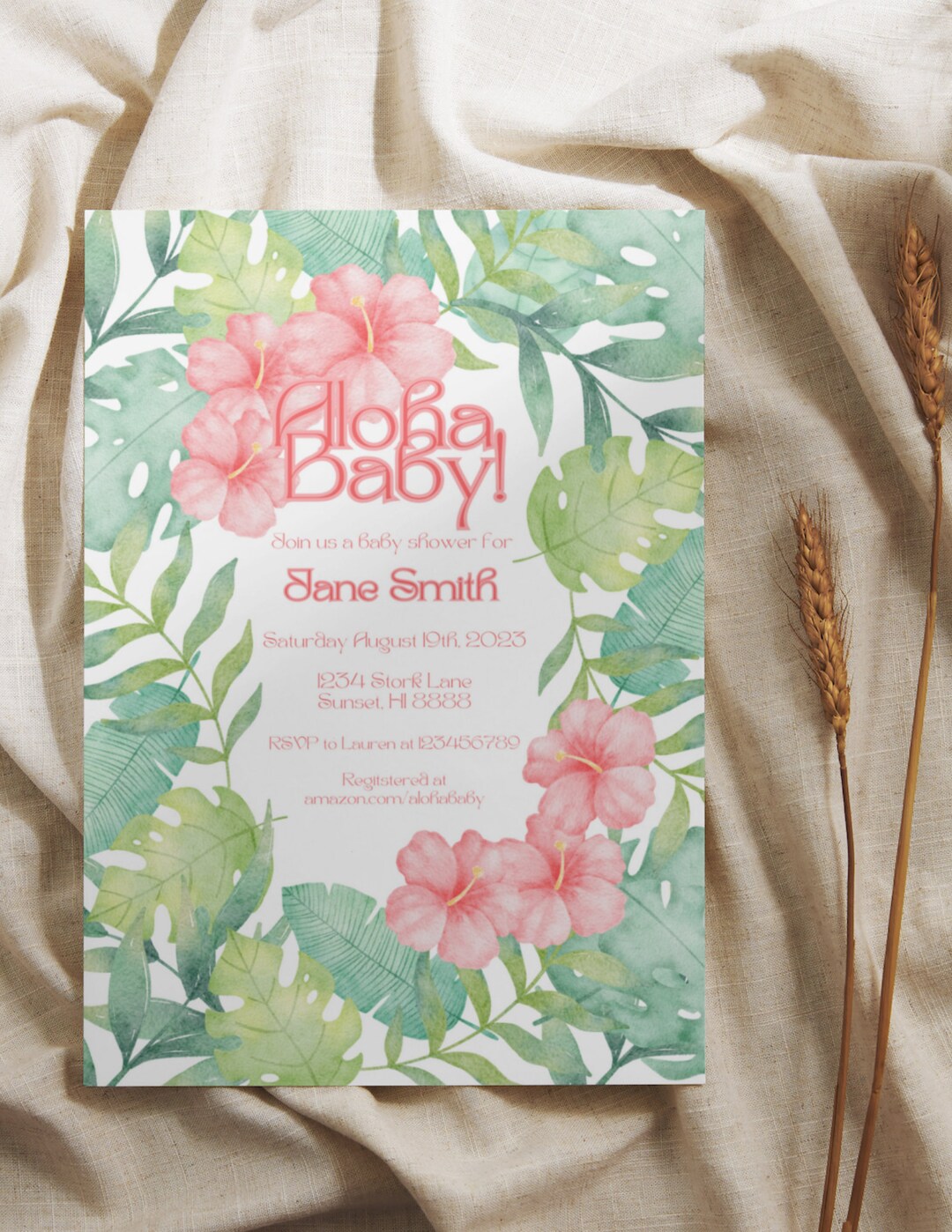 Aloha Baby Shower Invitation, Tropical Baby Shower Invite, Tropical ...