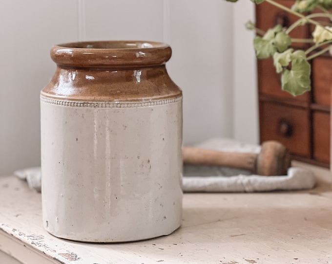 English Stoneware Pottery Pantry Crock | Extra Large Antique Two-tone ...