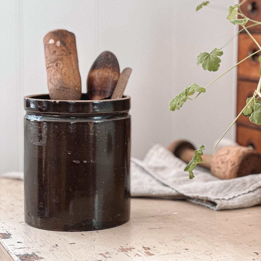 Brown Salt Glazed Stoneware Crock, Canning Crock, Farmhouse Kitchen ...