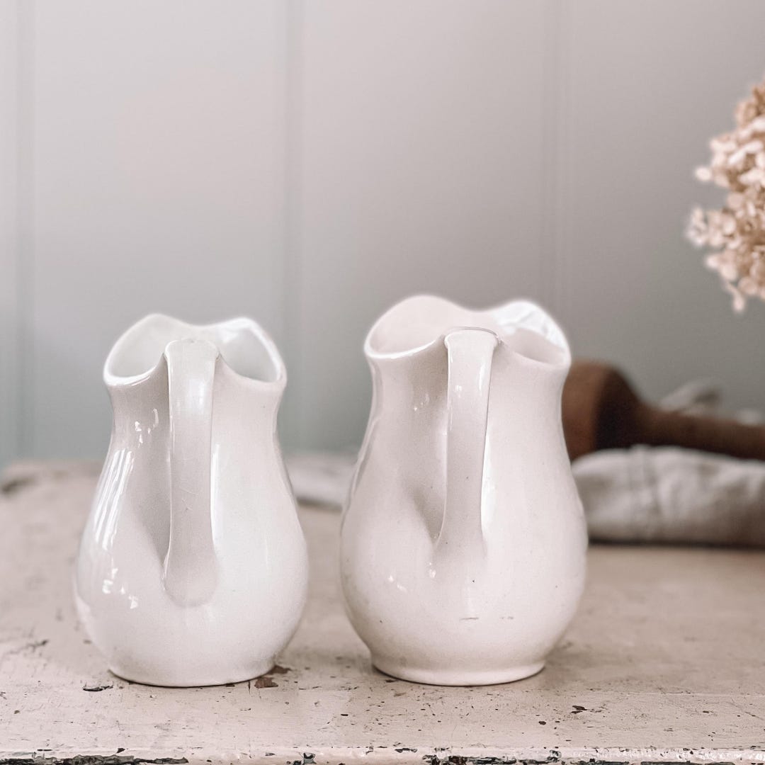 Pair of Small Ironstone Pitchers | Plain White Ironstone Pitchers ...