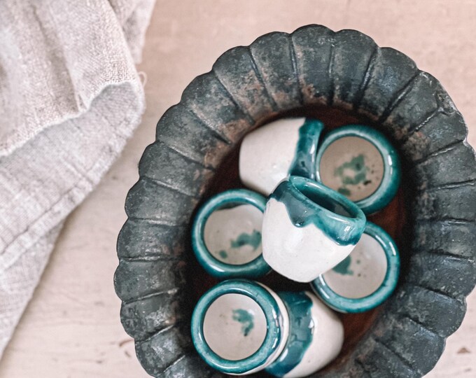 English Stoneware Escargot Pots With Green Glazed Rims, Set of 4 ...