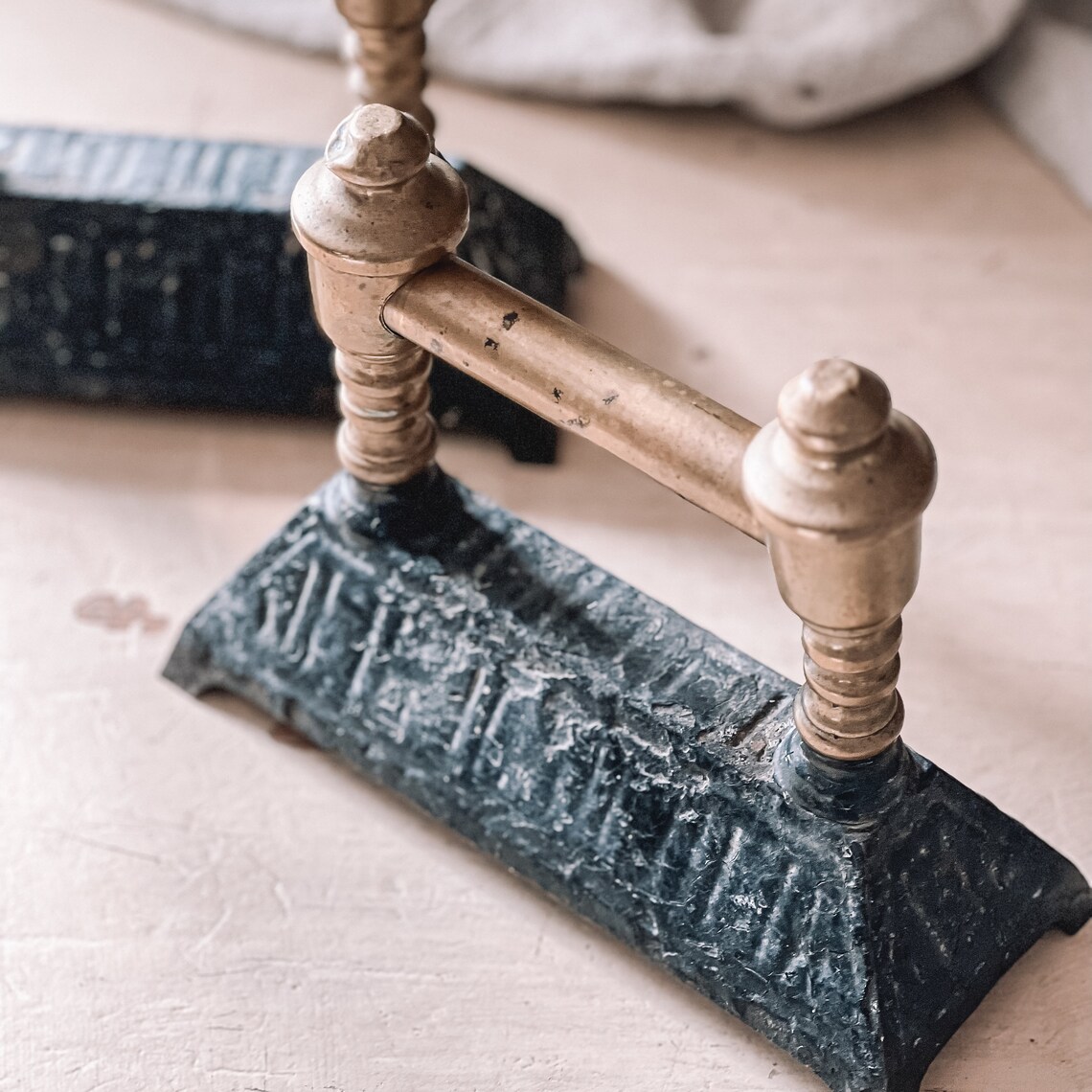 Antique Brass and Cast Iron Fireplace Tool Rests, Set of 2, Door Stops ...